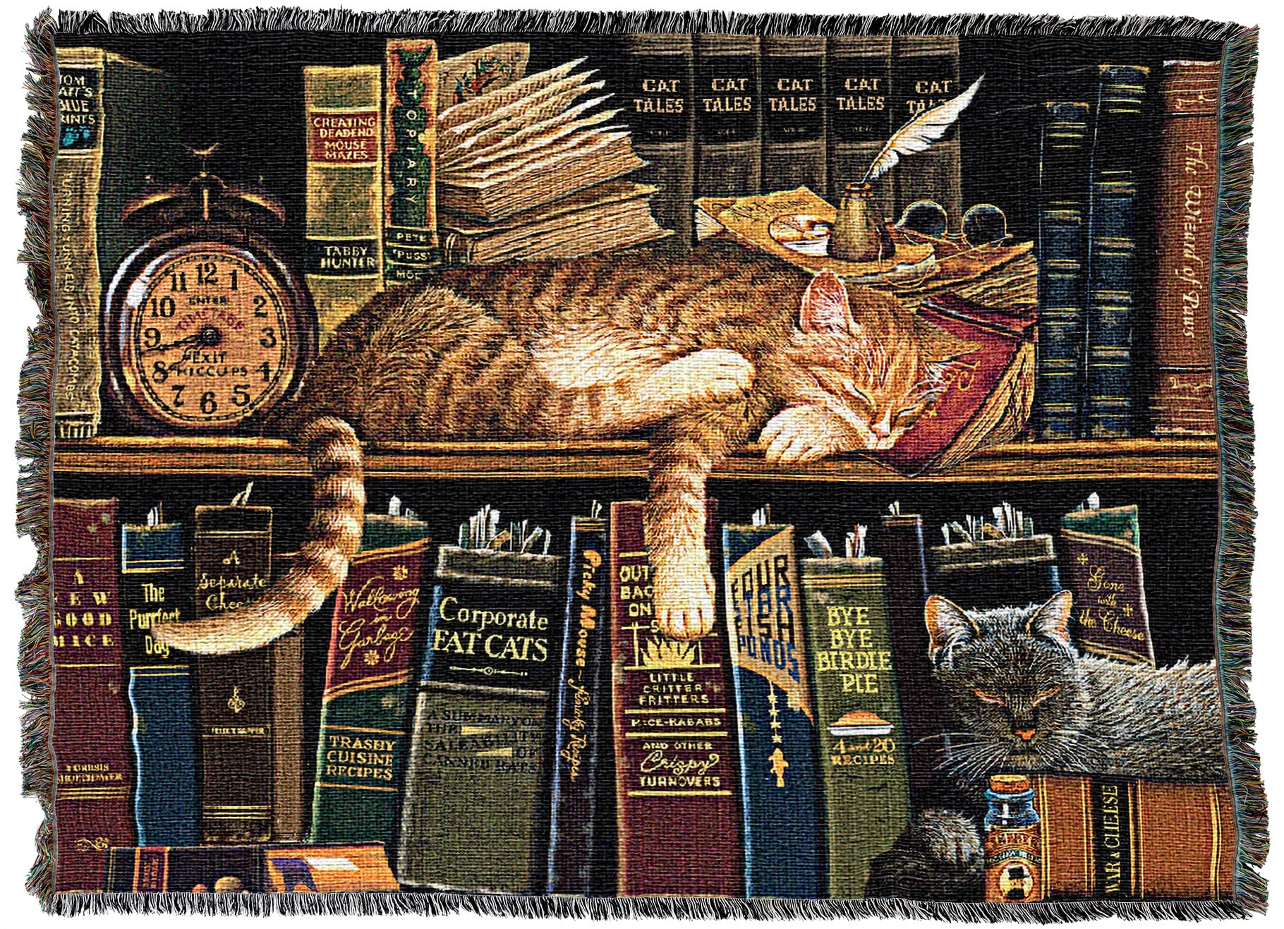 Pure Country Weavers Remington The Well Read Blanket by Charles Wysocki - Gift for Cat Lovers - Tapestry Throw Woven from Cotton - Made in The USA (72x54)