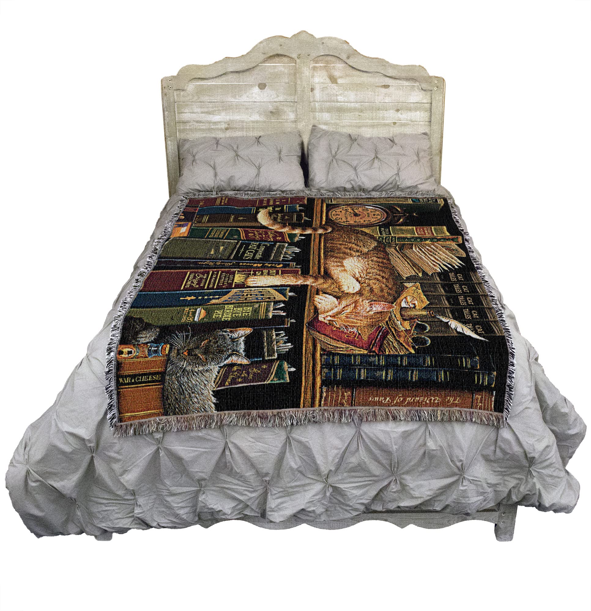 Pure Country Weavers Remington The Well Read Blanket by Charles Wysocki - Gift for Cat Lovers - Tapestry Throw Woven from Cotton - Made in The USA (72x54)