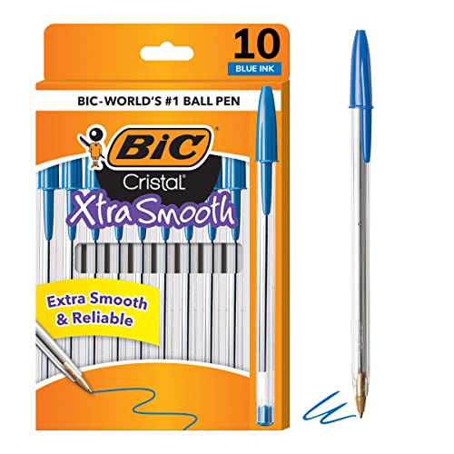 BIC Cristal Xtra Smooth Ballpoint Pen, Medium Point (1.0mm), Blue, 10-Count