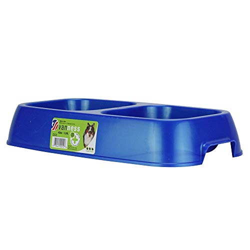 Van Ness Pet Lightweight Medium Double Dish Feeder For Cats And Dogs, 42 OZ Capacity,Blue