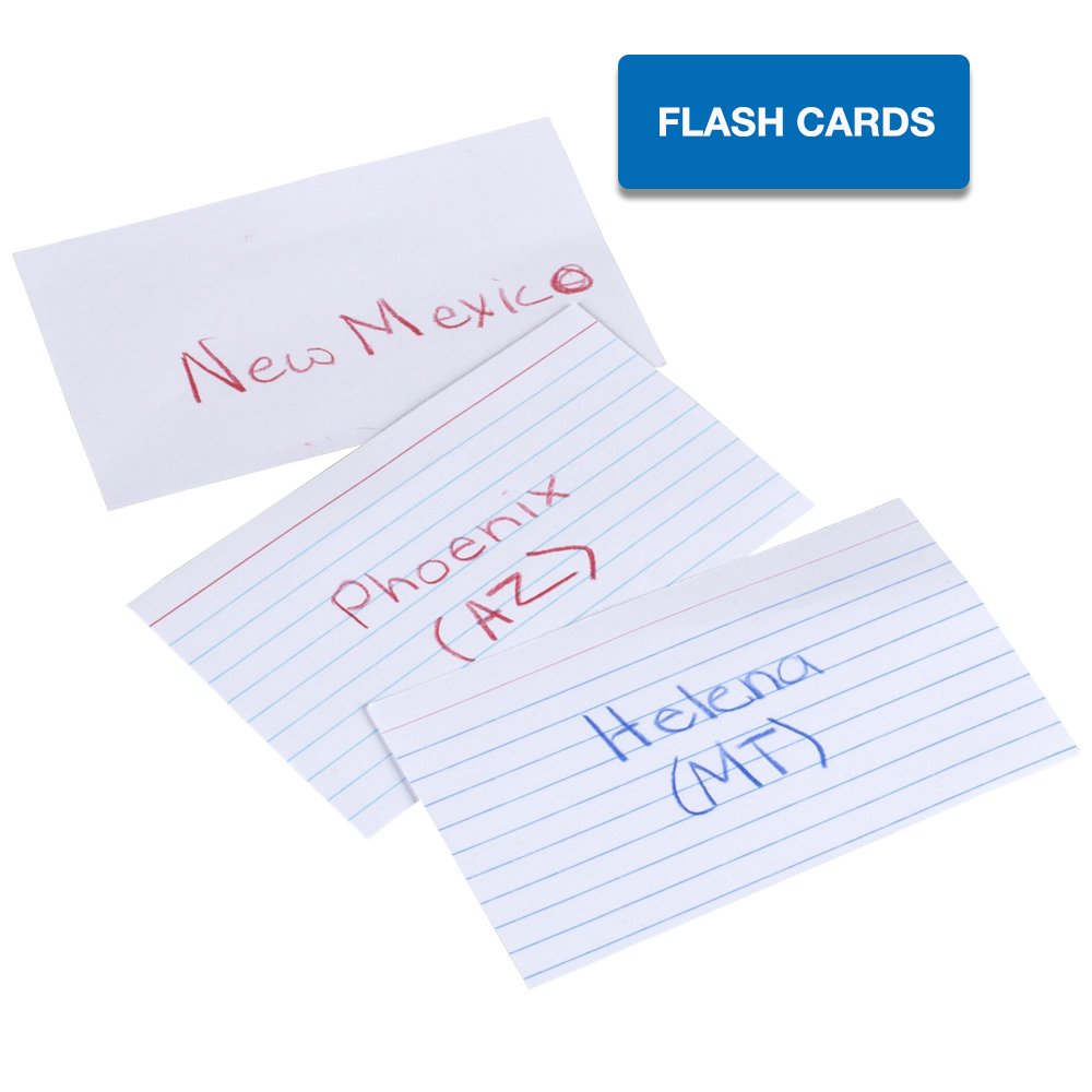 Mead Lined Index Cards, Note Cards, Ruled, 100 Count, 3" x 5", White (63350)