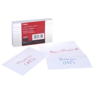 Mead Lined Index Cards, Note Cards, Ruled, 100 Count, 3" x 5", White (63350)