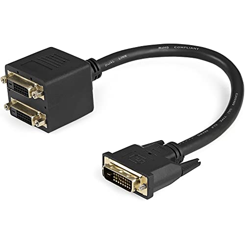 StarTech.com 1ft DVI Splitter Cable - M / F - DVI-D to 2x DVI-D Dual Video Splitter for Your Split Screen Computer Monitor (DVISPL1DD), Black