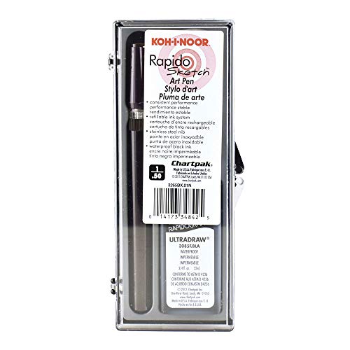 Koh-I-Noor Rapidosketch Technical Pen with Ink Bottle, Size 1, 0.50mm Line Width (3265BX.01N)