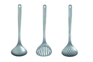 sori yanagi kitchen tools, set of 3 (turner, skimmer, ladle), total length: 8.9 inches (22.5 cm), stainless steel