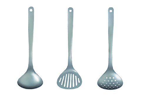 Sori Yanagi Kitchen Tools, Set of 3 (Turner, Skimmer, Ladle), Total Length: 8.9 inches (22.5 cm), Stainless Steel