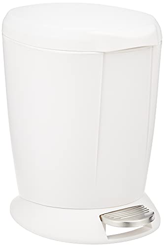 simplehuman Compact Round Bathroom Step Trash Can, 6 Liter / 1.6 Gallon, White Plastic