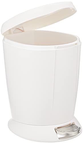 simplehuman Compact Round Bathroom Step Trash Can, 6 Liter / 1.6 Gallon, White Plastic