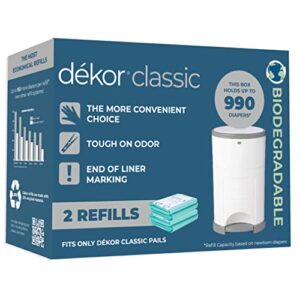 dekor classic diaper pail biodegradable refills | 2 count | most economical refill system | quick and simple to replace | no preset bag size – use only what you need | exclusive end-of-liner marking