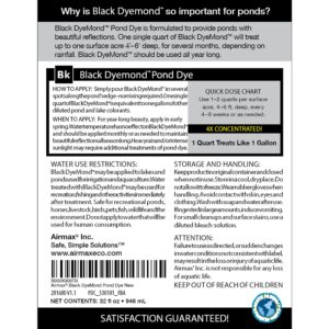 airmax 4x concentrated black dyemond, 4x liquid concentrate, treats like 1 gallon, ecofriendly, clean & clear water, no mixing & easy to use, enhances natural color, treats up to 1 acre, 1 quart