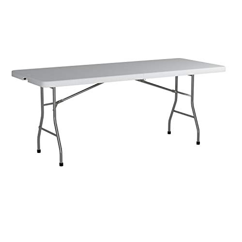 Office Star Resin Rectangle Center-Folding Portable Table for Picnics, Camping, and Tailgating, 6 Feet