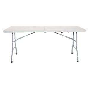 Office Star Resin Rectangle Center-Folding Portable Table for Picnics, Camping, and Tailgating, 6 Feet