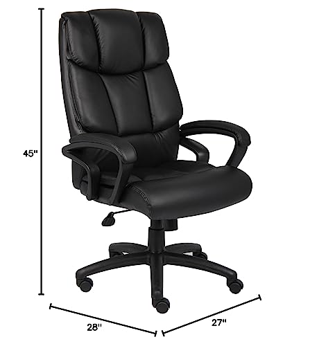 Boss Office Products High Back No Tools Required Top Grain Leather Chair in Black