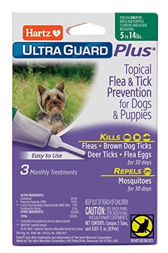 Hartz UltraGuard Plus Topical Flea & Tick Prevention for Dogs and Puppies - 5-15 lbs, 3 Monthly Treatments