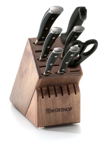 WÜSTHOF CLASSIC IKON Eight Piece Knife Block Set | 8-Piece German Knife Set | Precision Forged High Carbon Stainless Steel Kitchen Knife Set with 15 Slot Walnut Wood Block – Model