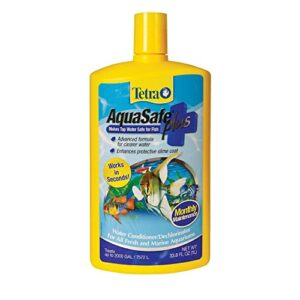 tetra fish tank water conditioner and dechlorinator, aquasafe plus, fresh water and marine aquariums 33.8-ounce