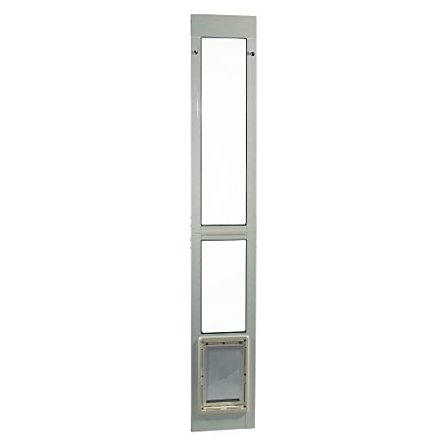 Ideal Pet Modular ALUMINUM Pet Patio Door with Single Pane Glass and Clear Flexible Flap. Fits up to 1” Aluminum Patio track width ONLY, Medium, White