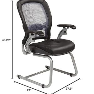 SPACE Seating Air Grid Back with Leather Seat Visitors Chair, Black