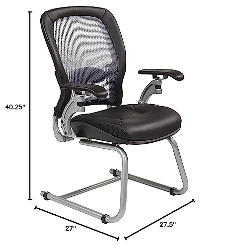 SPACE Seating Air Grid Back with Leather Seat Visitors Chair, Black