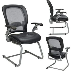 SPACE Seating Air Grid Back with Leather Seat Visitors Chair, Black