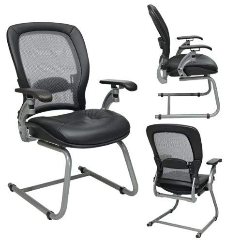 SPACE Seating Air Grid Back with Leather Seat Visitors Chair, Black