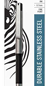 Zebra F-301 Compact Ballpoint Stainless Steel Retractable Pen, Fine Point, 0.7mm, Black Ink, 1-Count