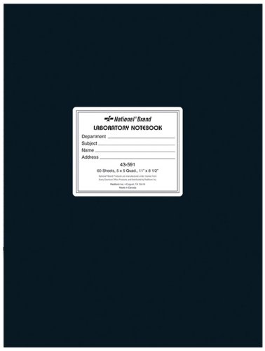 National Laboratory Notebook, 5 x 5 Quad Ruling, Black Hard Cover, 11" x 8.5", 60 Sheets (43591)