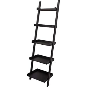 kiera grace modern 5-tier wood ladder bookshelf, black