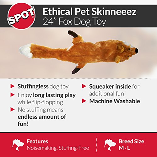 SPOT Skinneeez | Stuffless Dog Toy with Squeaker for All Dogs | Tug-of-War Toy for Small and Large Breeds | 23" | Fox Design | by Ethical Pet