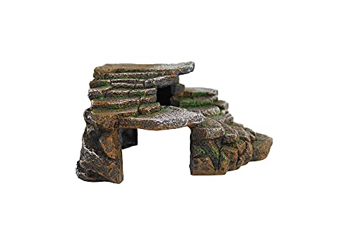 PENN-PLAX Reptology Shale Scape Step Ledge & Cave Hideout – Decorative Resin for Aquariums & Terrariums – Great for Reptiles, Amphibians, and Fish – Medium