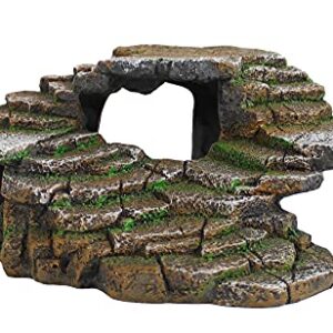 PENN-PLAX Reptology Shale Scape Step Ledge & Cave Hideout – Decorative Resin for Aquariums & Terrariums – Great for Reptiles, Amphibians, and Fish – Medium