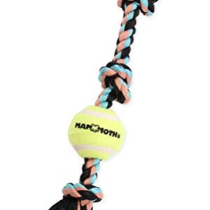 Mammoth Flossy Chews Color 3 Knot Tug w/Mini Tennis Ball – Premium Cotton-Poly Tug Toy for Dogs – Interactive – Rope Dog Toy for Small Dogs - Mini 11”