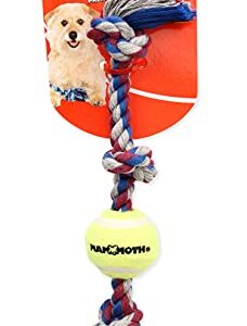 Mammoth Flossy Chews Color 3 Knot Tug w/Mini Tennis Ball – Premium Cotton-Poly Tug Toy for Dogs – Interactive – Rope Dog Toy for Small Dogs - Mini 11”