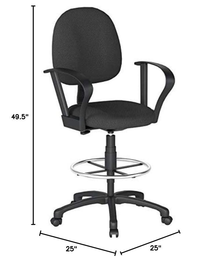 Boss Office Products Ergonomic Works Drafting Chair with Loop Arms in Black