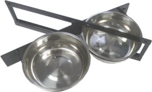 lucky dog stainless steel double rotating food & water pet bowls (21in. x 8in. x 5in.)