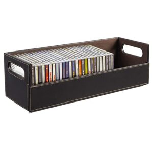 stock your home cd storage box, organizer shelf for movie cases, dvds, cassette tape display stand, disc holder can store up to 40 cds, faux leather (brown)