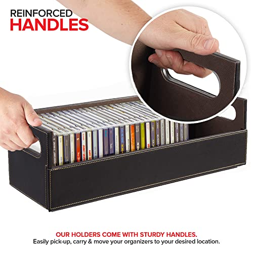 Stock Your Home CD Storage Box, Organizer Shelf for Movie Cases, DVDs, Cassette Tape Display Stand, Disc Holder Can Store Up to 40 CDs, Faux Leather (Brown)