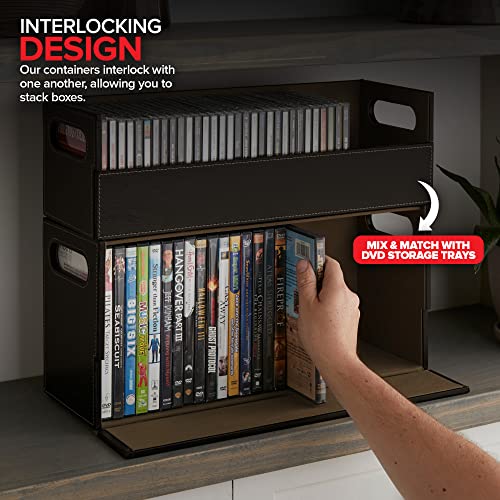 Stock Your Home CD Storage Box, Organizer Shelf for Movie Cases, DVDs, Cassette Tape Display Stand, Disc Holder Can Store Up to 40 CDs, Faux Leather (Brown)