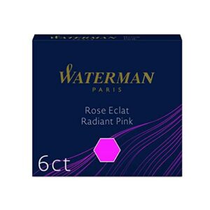 waterman fountain pen ink cartridges, short 'international', radiant pink, 6 count