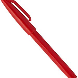 Pentel Sign Pen Stick Porous Point Pen, Fine Point, Red Barrel, Red Ink 12-Count (S520-B)