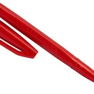 Pentel Sign Pen Stick Porous Point Pen, Fine Point, Red Barrel, Red Ink 12-Count (S520-B)