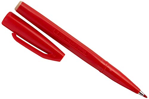 Pentel Sign Pen Stick Porous Point Pen, Fine Point, Red Barrel, Red Ink 12-Count (S520-B)