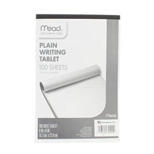 mead writing tablet, 6" x 9" paper pad, plain note pad, 100 sheets (70104)