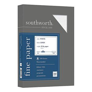 southworth 25% cotton business paper, 8.5” x 11”, 32 lb/120 gsm, linen finish, white, 250 sheets - packaging may vary (j558c)