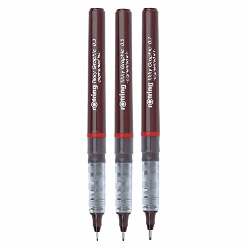 Rotring Tikky Graphic Fineliner Pens, 0.7mm & 0.5mm & 0.3mm, Black Ink, 3 Count