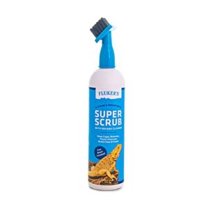 flukers super scrub brush with organic cleaner - cleans and deodorizes reptile terrariums, 16oz blue