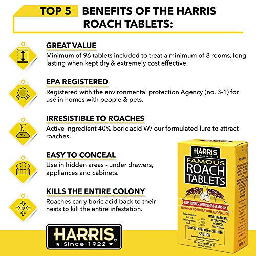 Harris Roach Tablets, Boric Acid Roach Killer with Lure for Insects (4oz, 96 Tablets)