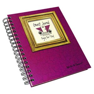 Journals Unlimited "Write it Down!" Series Guided Journal, Guest Journal, Enjoy Your Stay!, with a Cranberry Hard Cover, Made of Recycled Materials, 7.5"x 9"