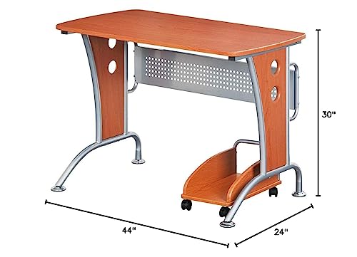 TECHNI MOBILI Modern Computer Desk With Mobile CPU Caddy. Color: Dark Honey