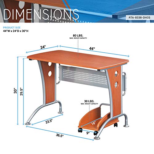 TECHNI MOBILI Modern Computer Desk With Mobile CPU Caddy. Color: Dark Honey